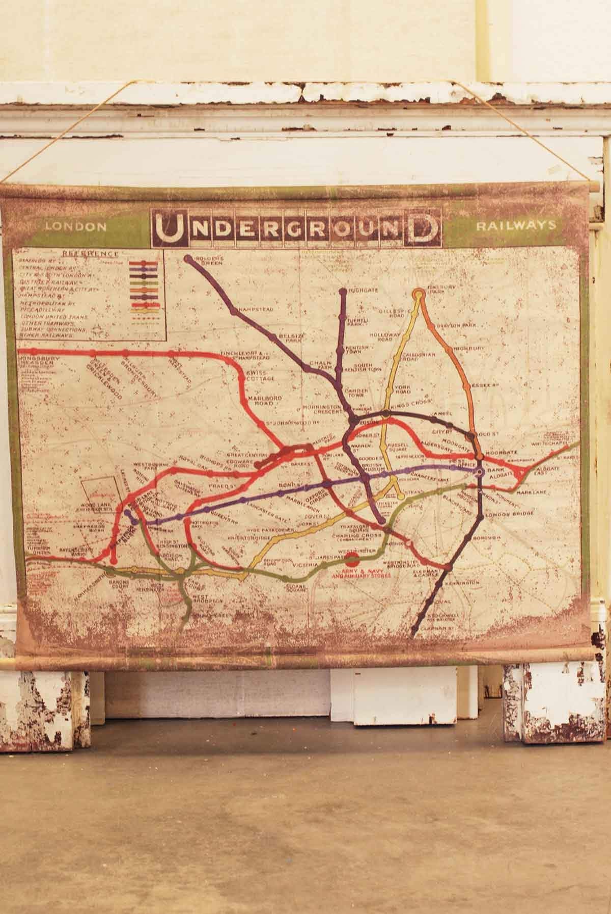 Canvas Underground Map With Wood Hanger Linen Material - Etsy