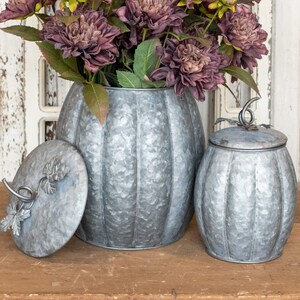 Fall Metal Pumpkin Canister Set of 2 Galvanized W/ Lids Pumpkin Shape ...