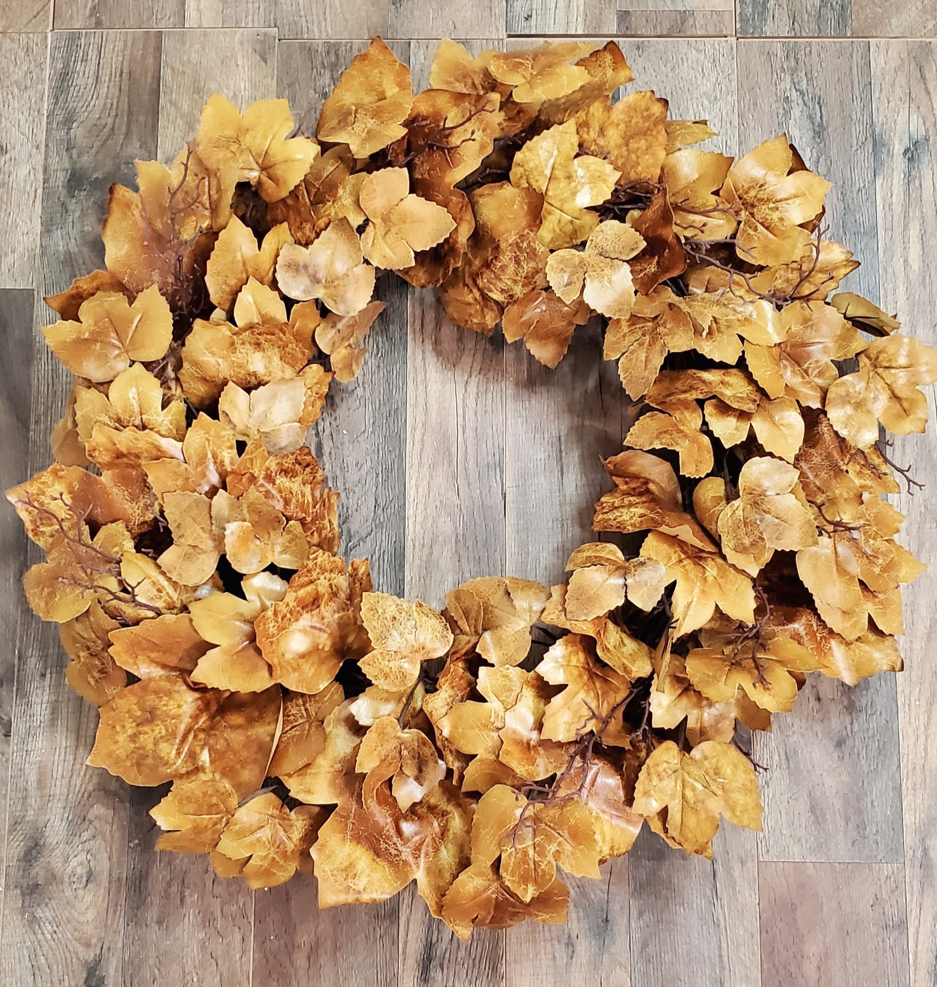 Old Maple Leaves 28" Fall Viral Wreath Large Autumn Brown Aged Dried ...
