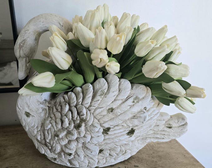 Aged White Swan Planter Moss Look Farmhouse Style Garden Patio Plants ...