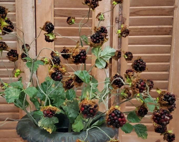 Faux Wild Blackberry Stem Spray Branch Bundle of 3 Raspberry Floral ...