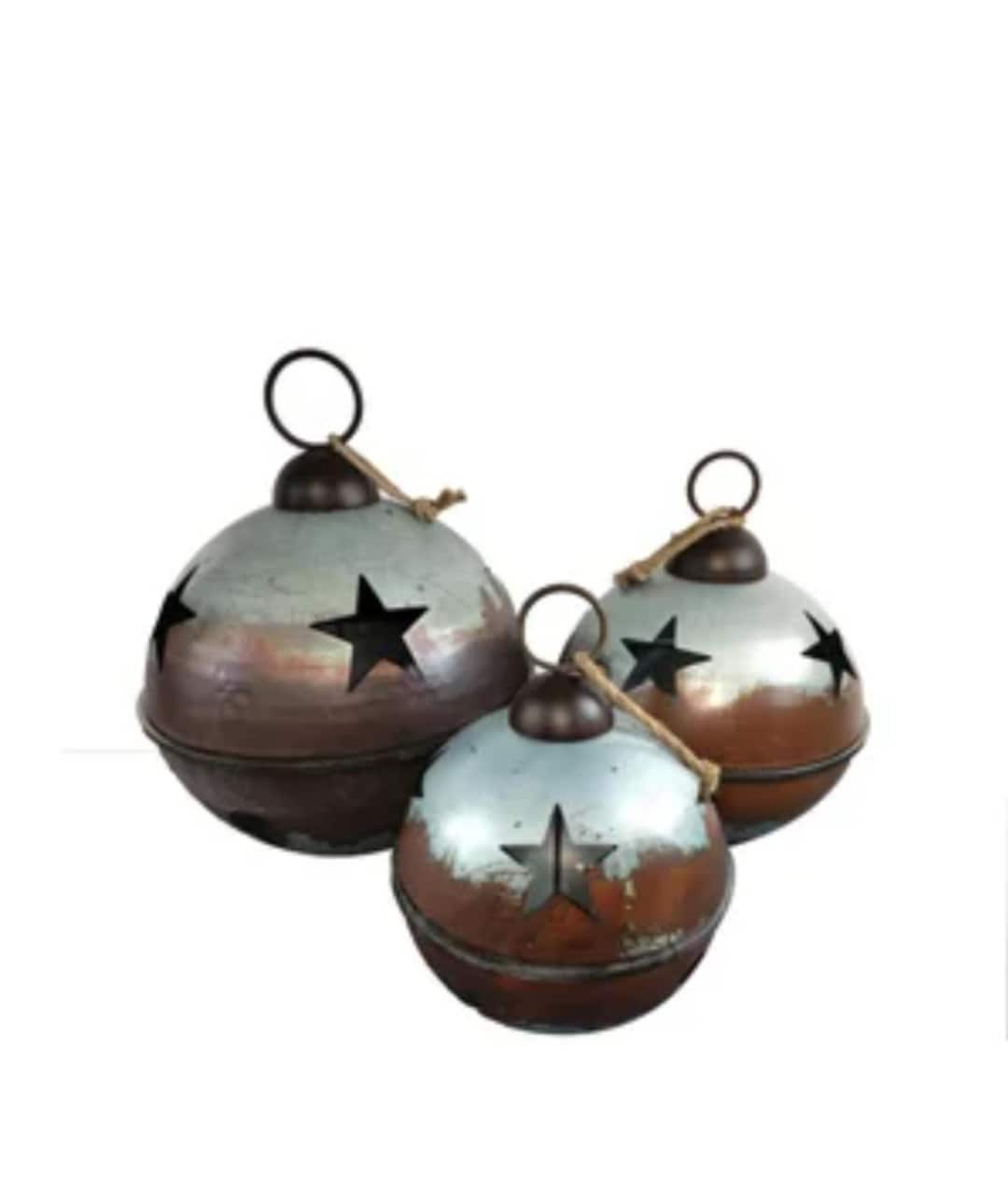 Jumbo Extra Large Galvanized Metal SET OF 3 Large Jingle Bell Christmas ...