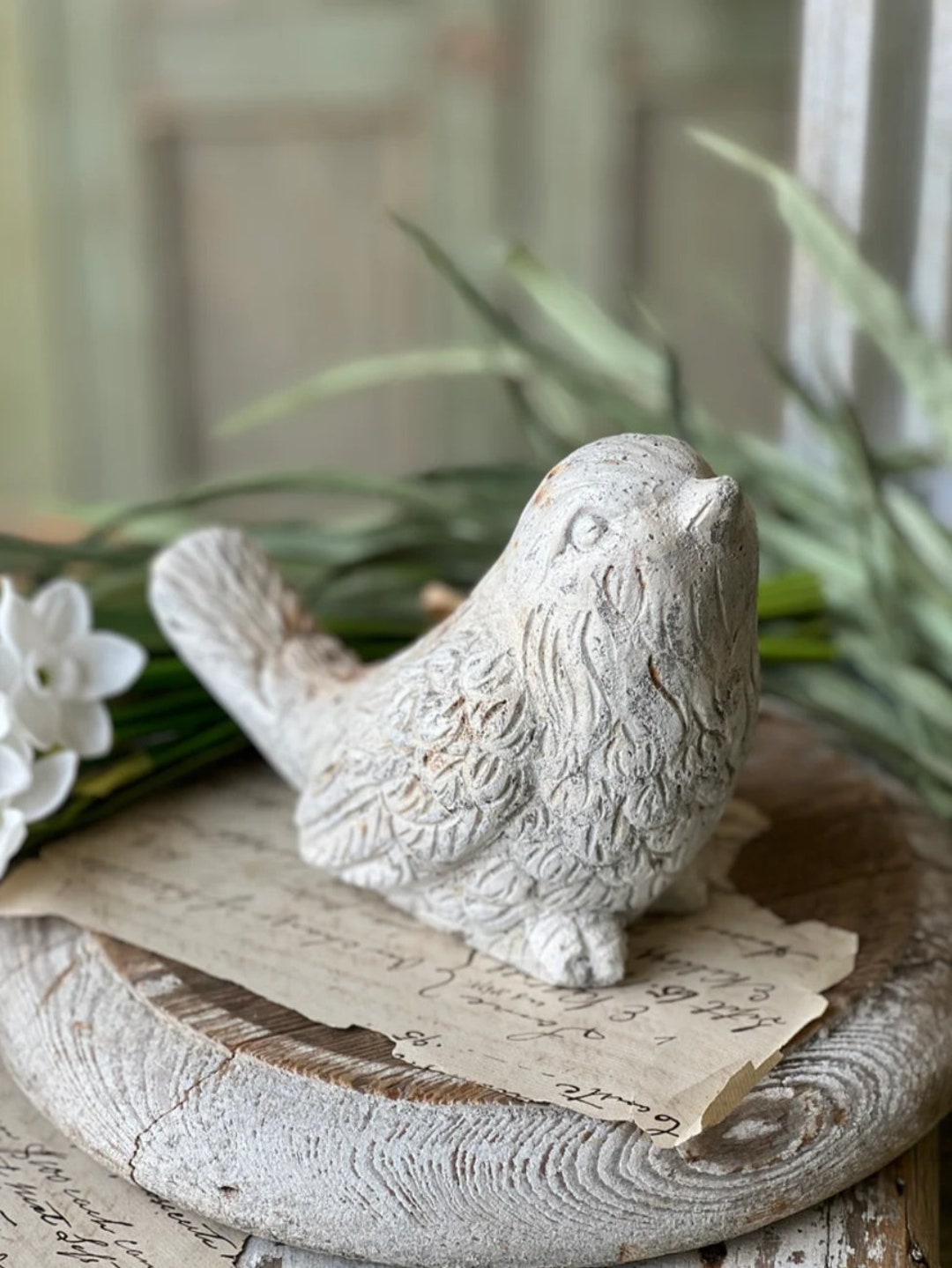 Spring Easter Concrete Perched Wren Bird Display Farmhouse Decor Porch ...