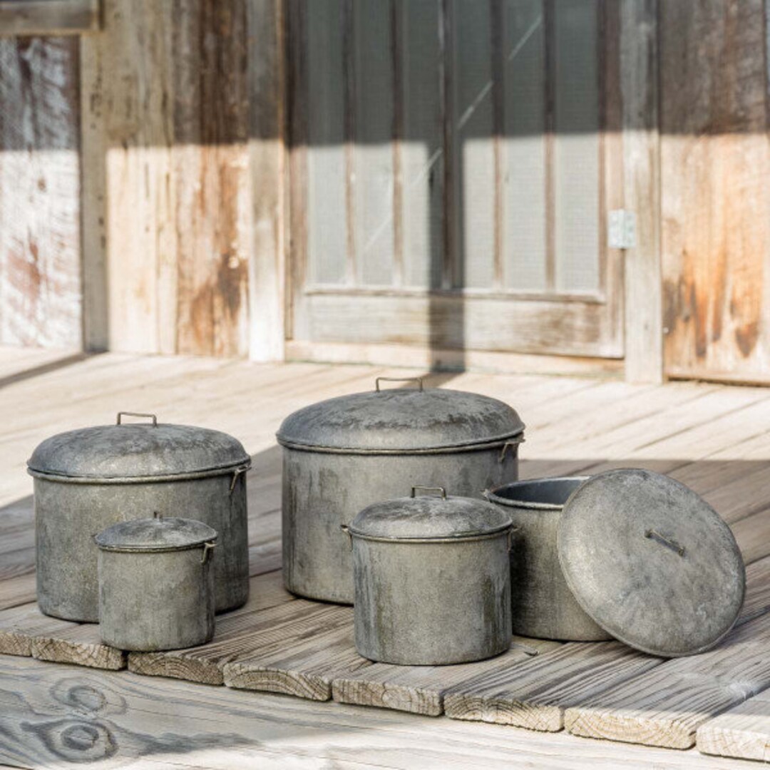 Aged Antique Style Cellar Storage Pots Set of 5 Galvanized - Etsy