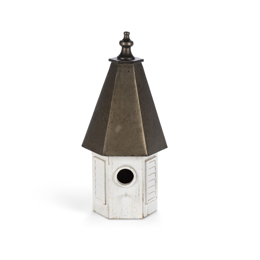 Handcrafted White Turret Birdhouse Garden Collection Patio Decor Wood ...