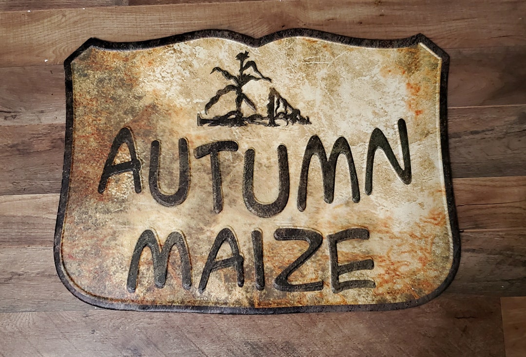 Fall Viral Metal "autumn Maize" Sign Yellow Rustic Embossed Sign Wall ...