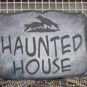 Fall Viral Metal "haunted House" Sign Black White Rustic Embossed Sign ...