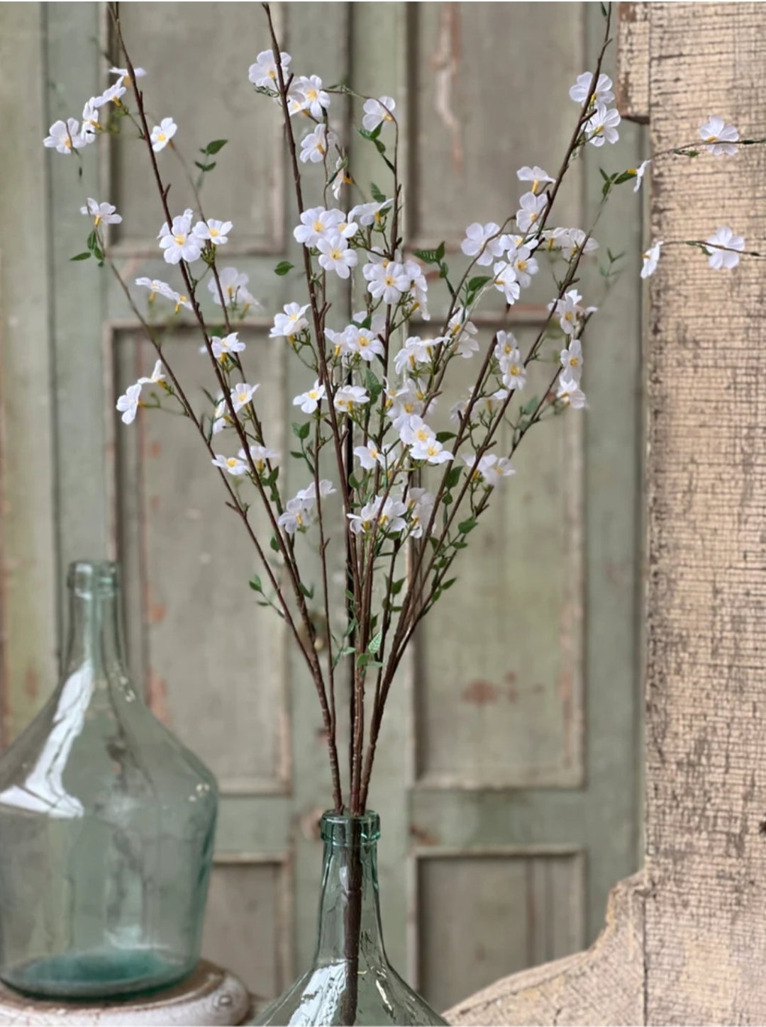 White Wild Bossom Floral Stem Spray Farmhouse Neutral Color Vase Decor ...