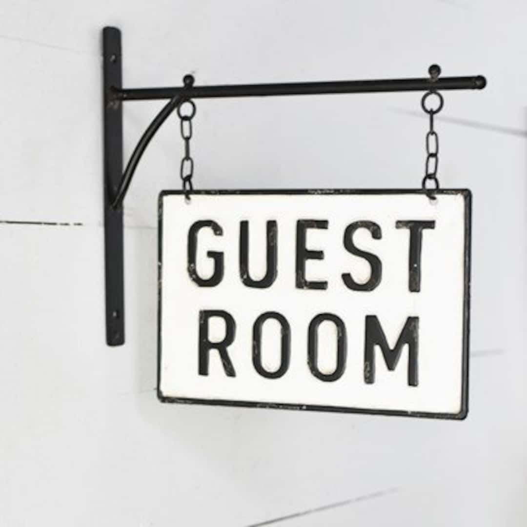 Metal Guest Room Sign With Hanging Display Bar Farmhouse Black White ...