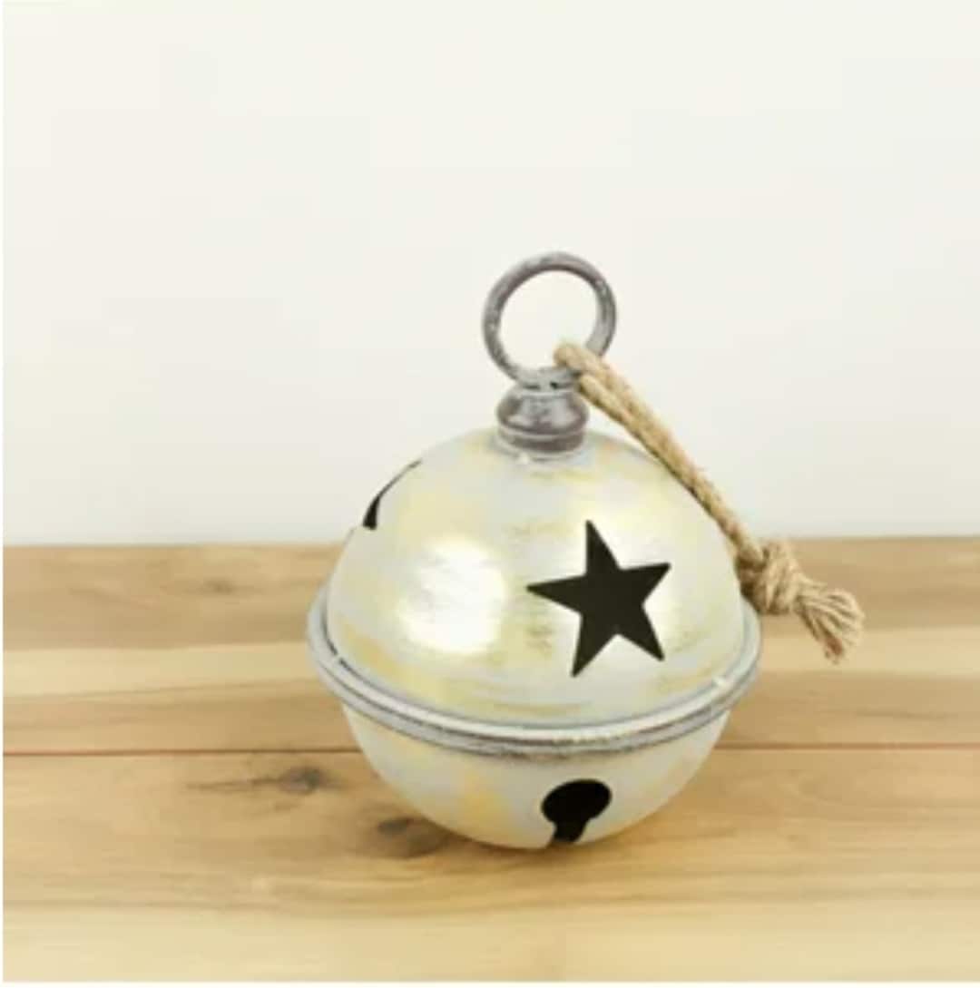 Jumbo Brushed Gold Metal Tin Large 11" Jingle Bell Christmas Decorating ...