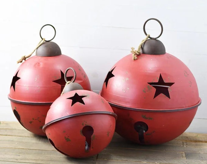 Jumbo Extra Large Red Metal SET OF 3 Large Jingle Bell Christmas ...