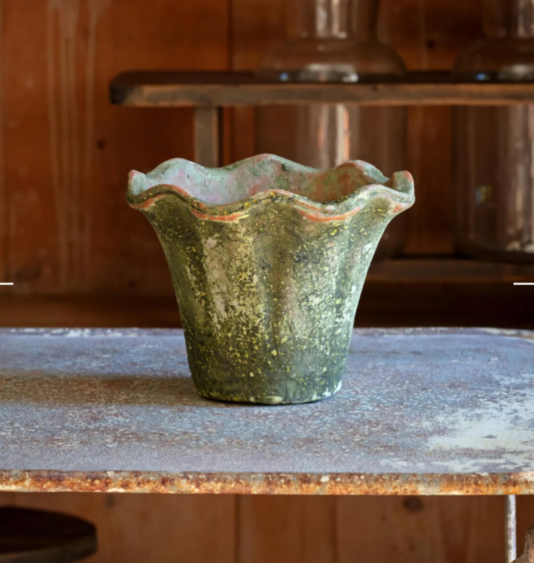 Antique Aged Mossy Ruffled Edge Pot Pot Flower Concrete Organic ...