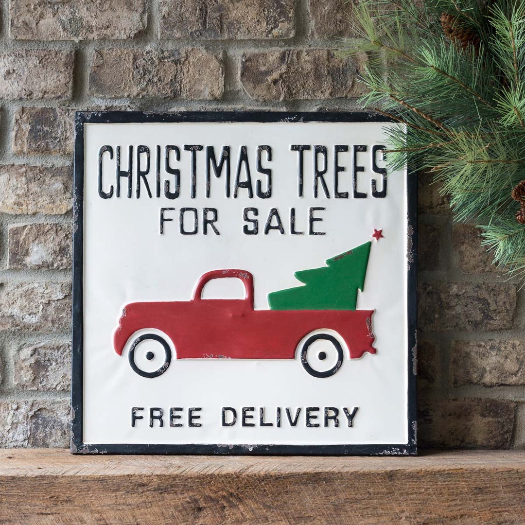 Metal christmas Trees for Sale Sign Holiday Wall Decor Red/green ...