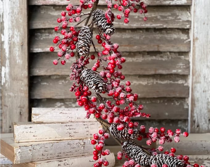 Christmas Snowcloaked Berries Red Berry Garland 5ft Holiday Decorating ...