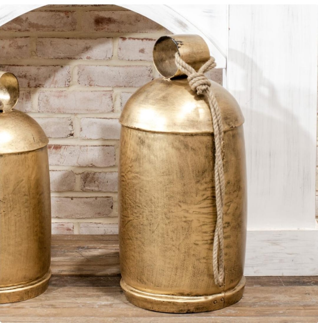 Jumbo Extra Large Brushed Gold Metal Large 24" Cow Bell Christmas ...