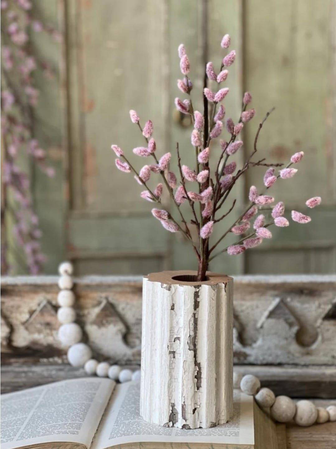 Artificial Faux Winter Spring Blushing Pink Catkin Willow Bud Stem ...