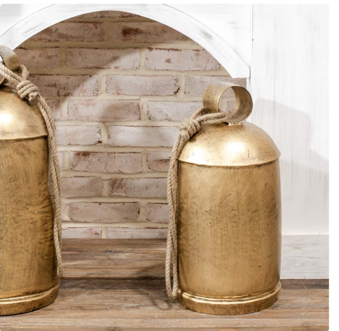 Jumbo Extra Large Brushed Gold Metal Large 19 Cow Bell Christmas ...