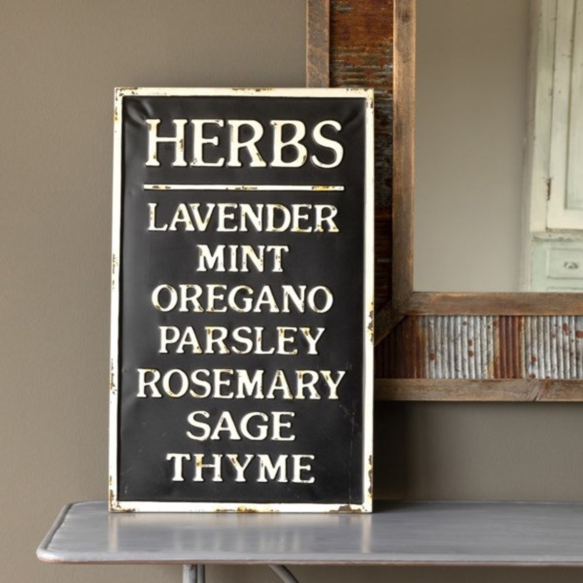 Rustic Farmhouse Herbs Sign Black and White Embossed Lettering Garden ...