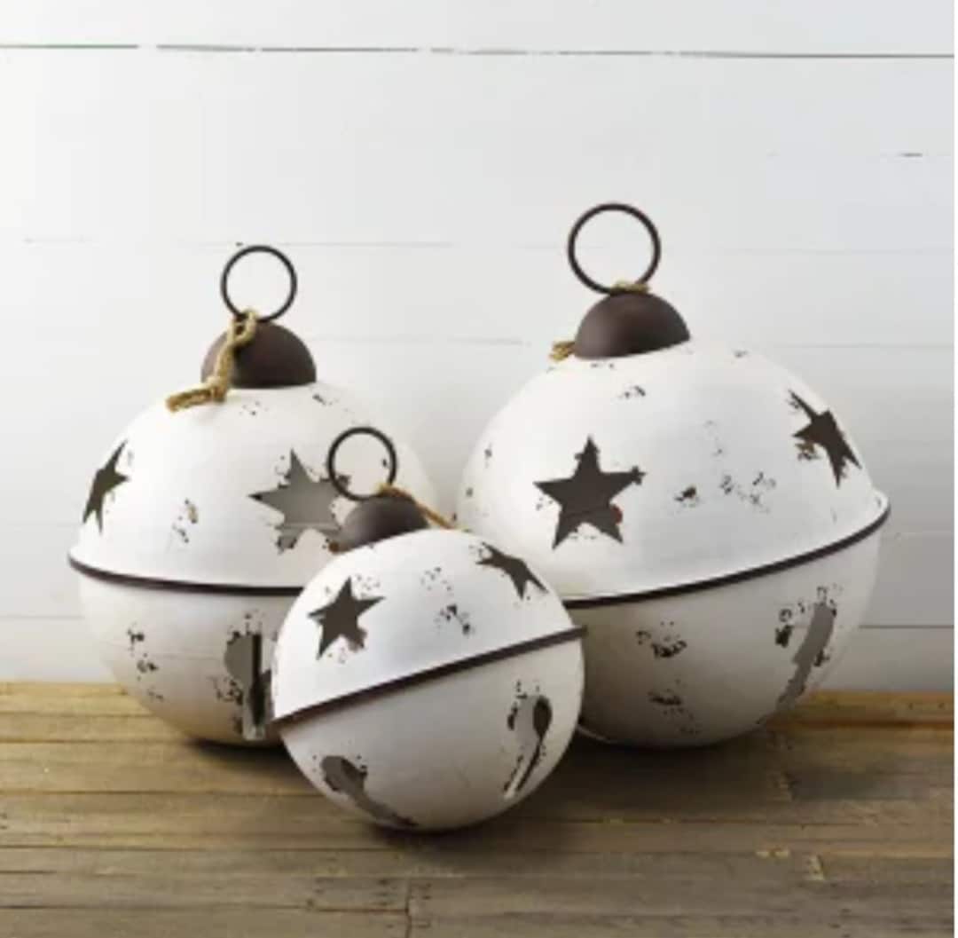 Jumbo Extra Large White Metal SET OF 3 Large Jingle Bell Christmas ...