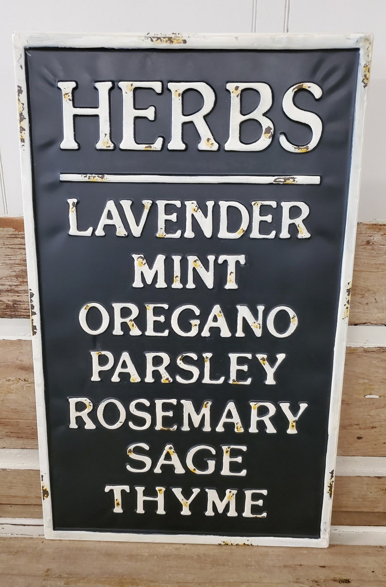 Rustic Farmhouse Herbs Sign Black and White Embossed Lettering - Etsy