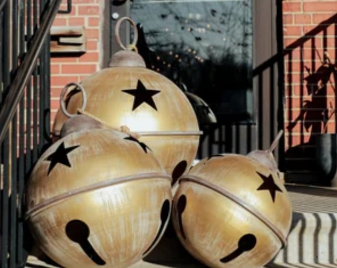 Jumbo Extra Large Gold Metal SET OF 3 Large Jingle Bell Christmas ...