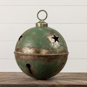 Jumbo Extra Large Green/gold Metal Tin Large 20" Jingle Bell Christmas ...