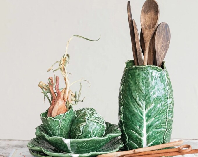 Green Cabbage Cabbageware Serving Platter Leaf Ceramic Spring Easter ...