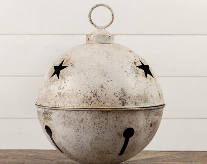 Jumbo Extra Large White/gold Metal Tin Large 20" Jingle Bell Christmas ...