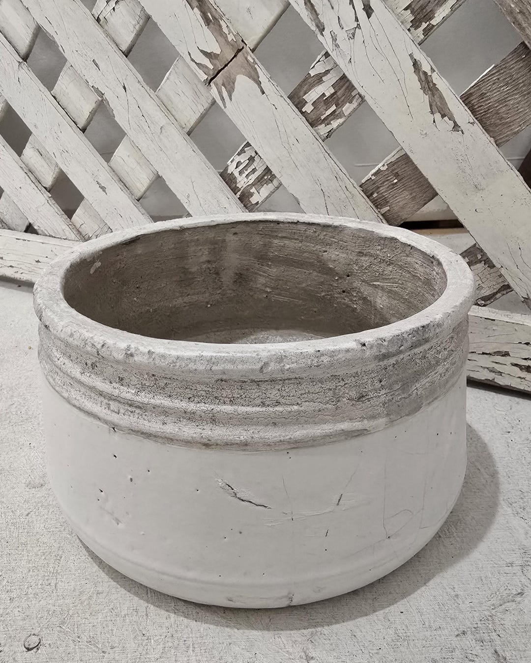 White Distressed Clay Pot Bowl Pottery Plant Floral Farmhouse Decor ...