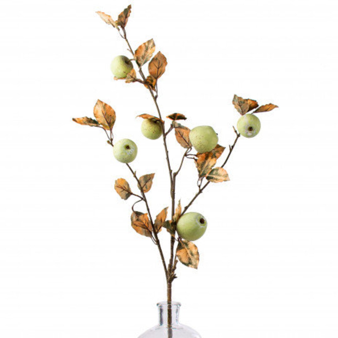Faux Fall Green Apple 37" Stem Leaves Spray Artificial Floral Decor ...