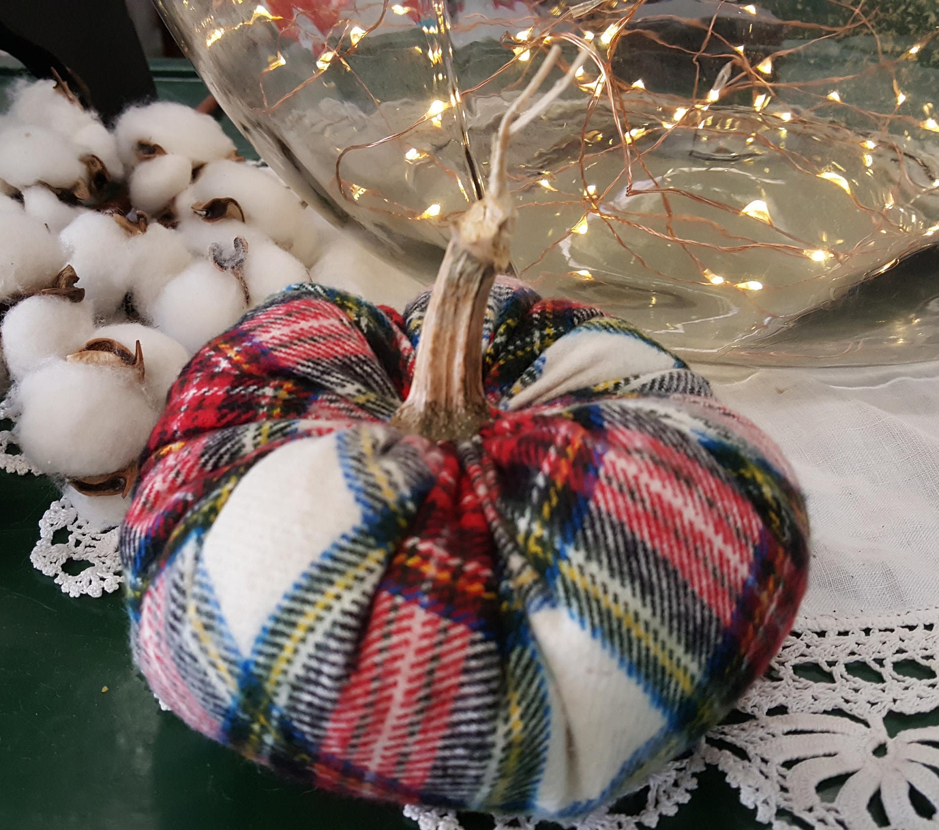 Medium Flannel Plaid Red/Blue/Yellow/Cream Plush Pumpkin with | Etsy