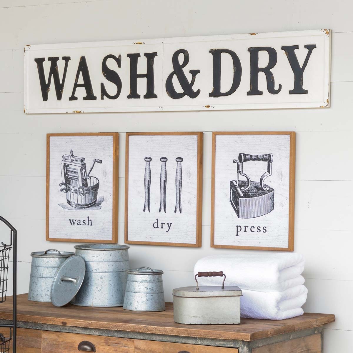 Farmhouse Embossed Metal wash & Dry Sign Black and | Etsy