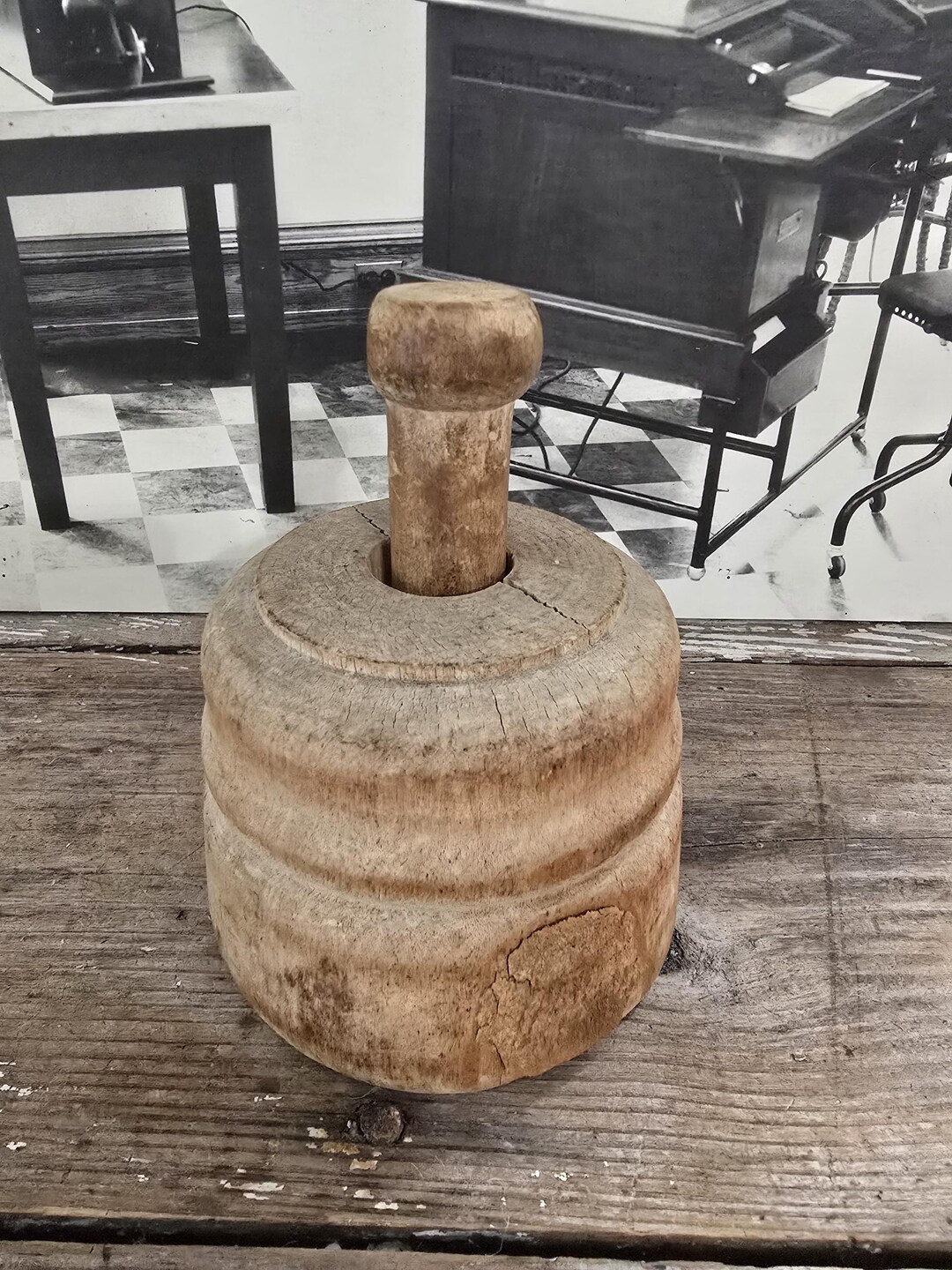 Antique Wooden Round Butter Mold Stamp Flower Farmhouse Decor Soap ...