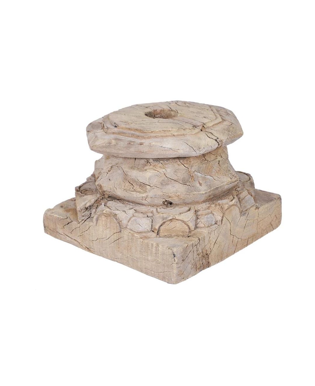 Antique Bleached Wood Capital Riser Candle Holder Column Base Farmhouse ...