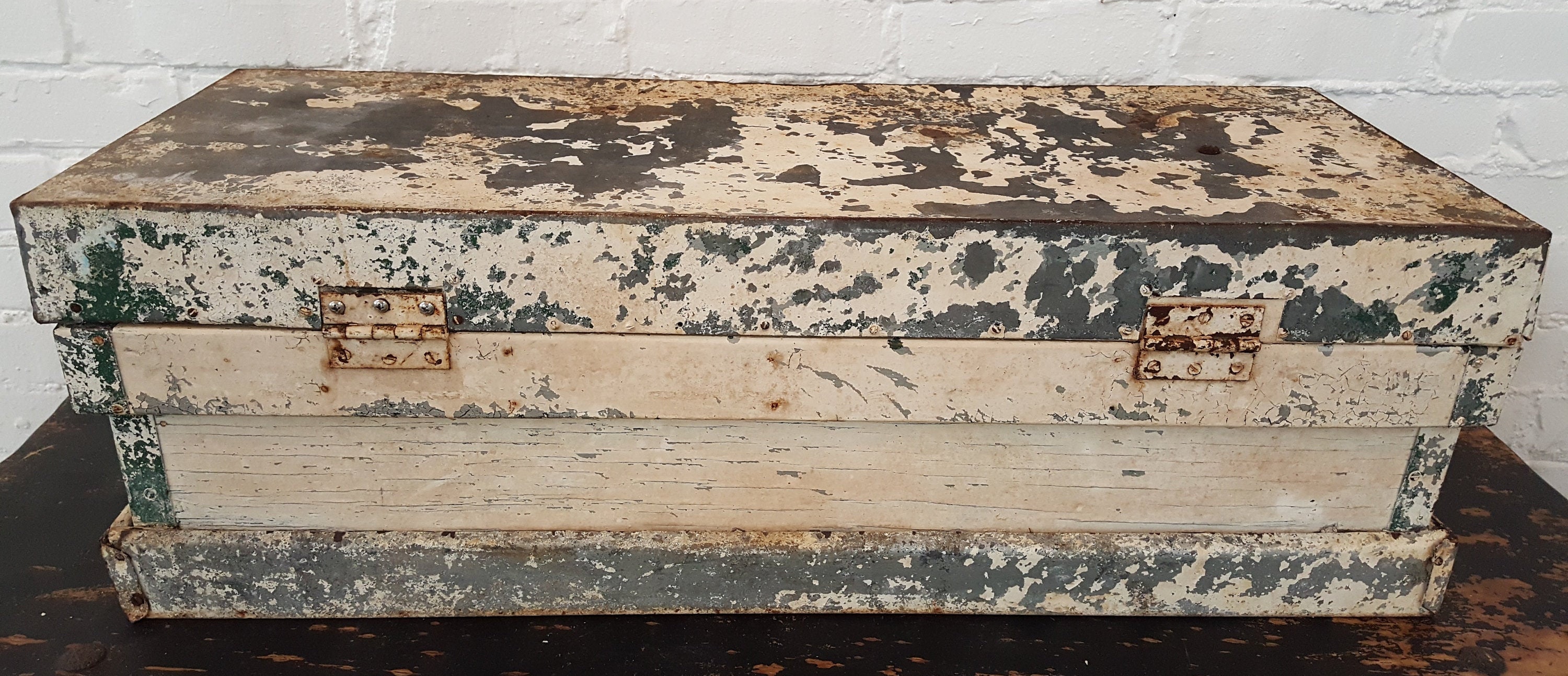 Early Antique White Trunk/Chest/Toolbox with insert & Zinc | Etsy
