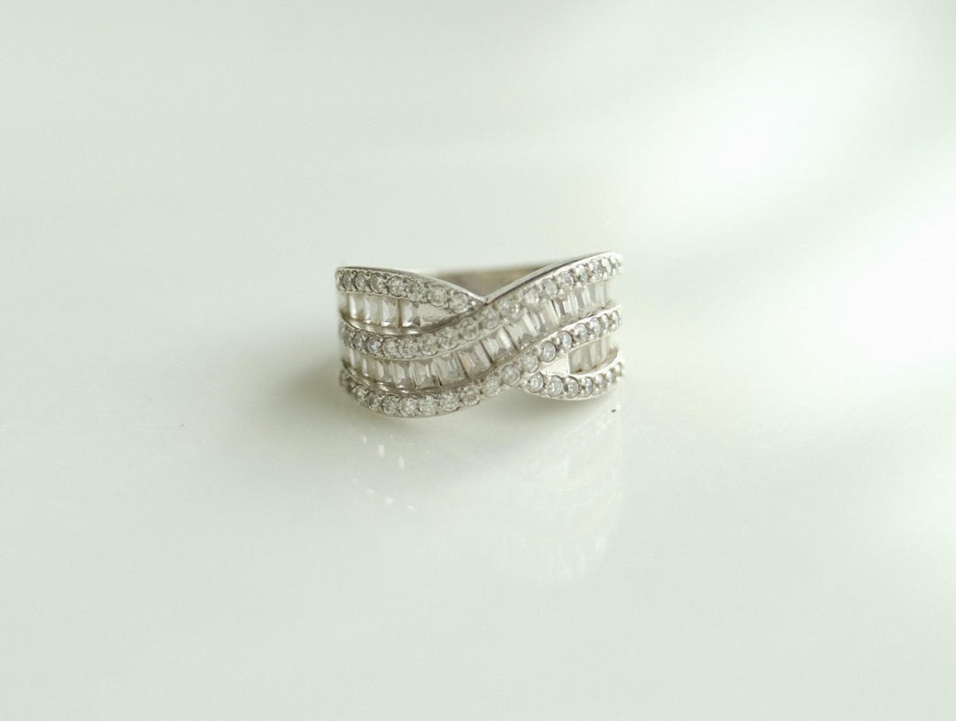 Preowned Sterling Silver Channel Set CZ Wide Band Size 7 - Etsy