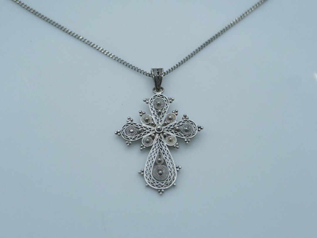 Vintage European Filigree 835 Silver Cross Pendant on 22 Inch Curb ...
