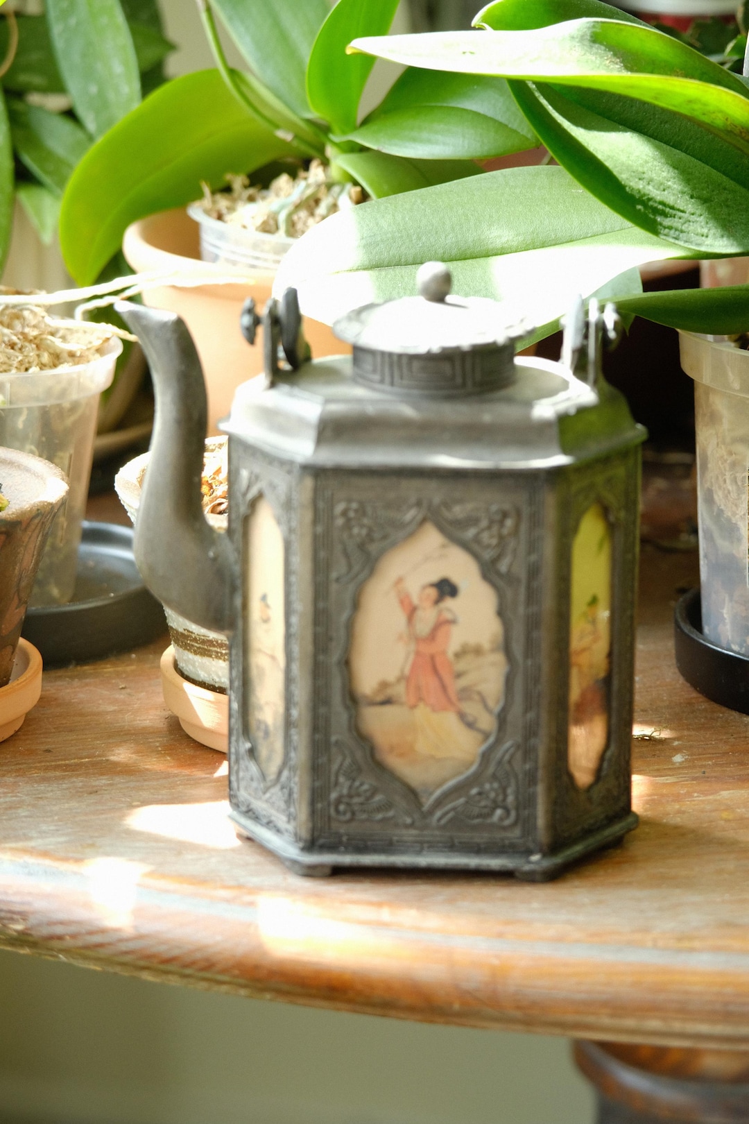Antique Chinese Pewter Six Glass Panel Teapot (shantou Teapot) - Etsy