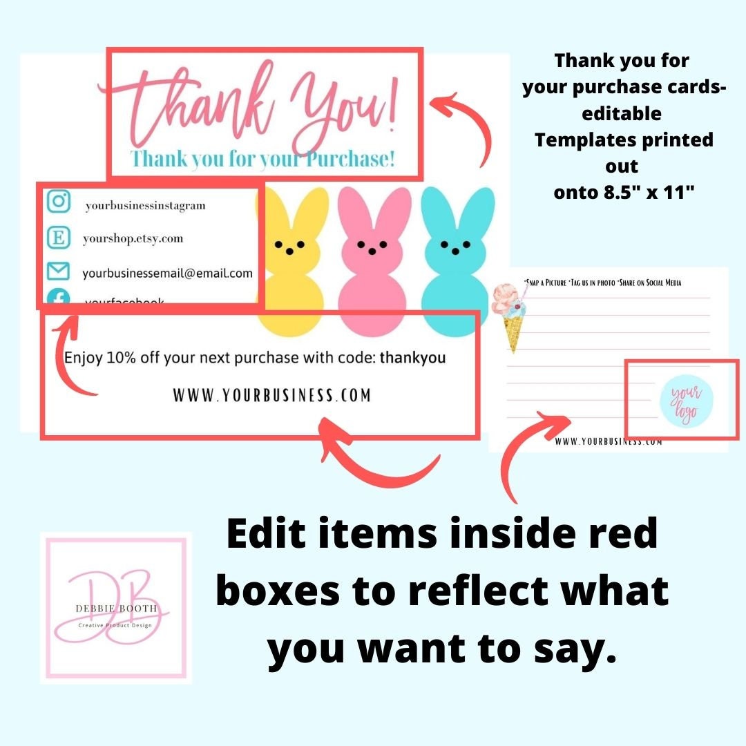 Thank You Editable Template Thank You Easter Peeps Printable Small ...