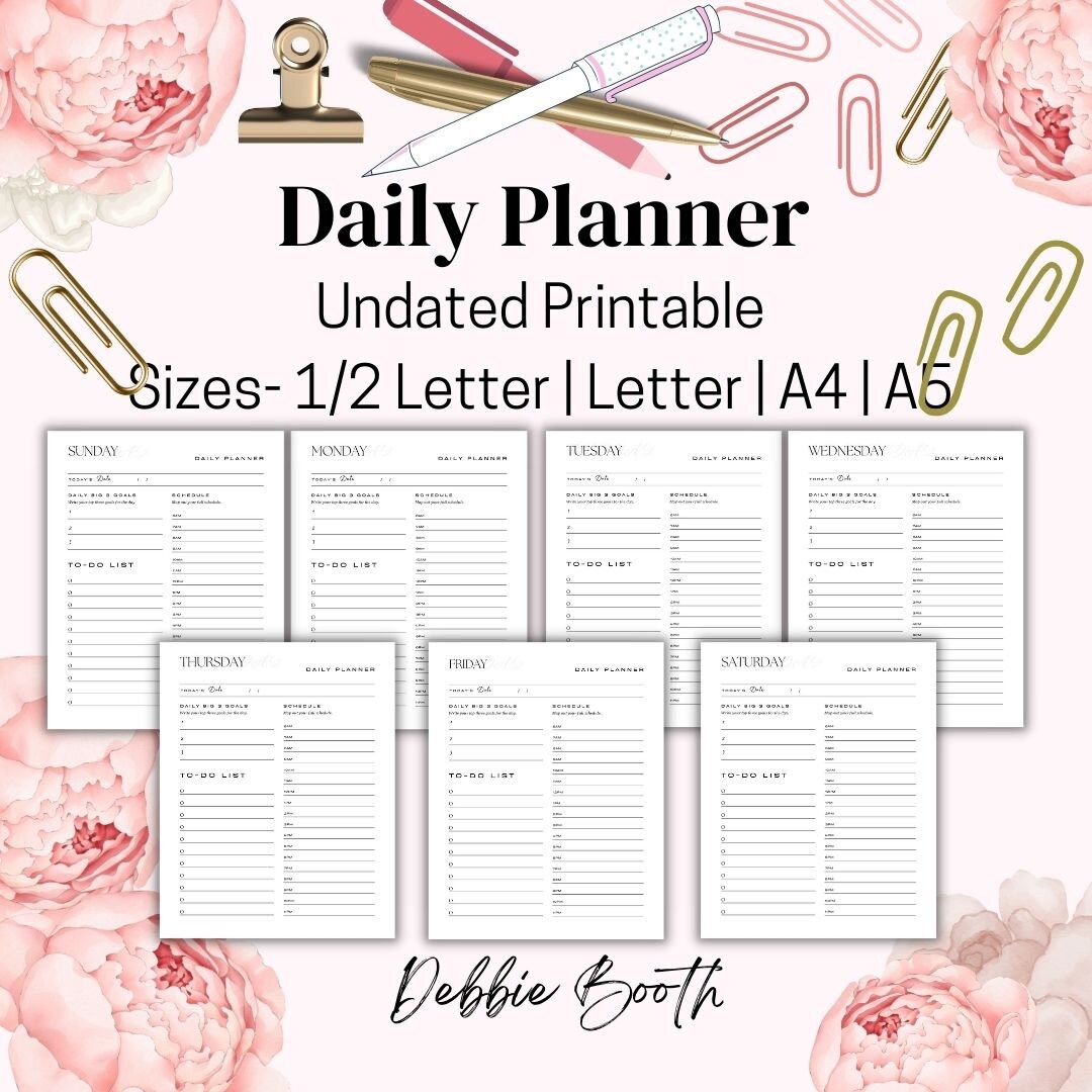 Daily Printable Planner Monday Through Sunday | Letter | Half Letter ...