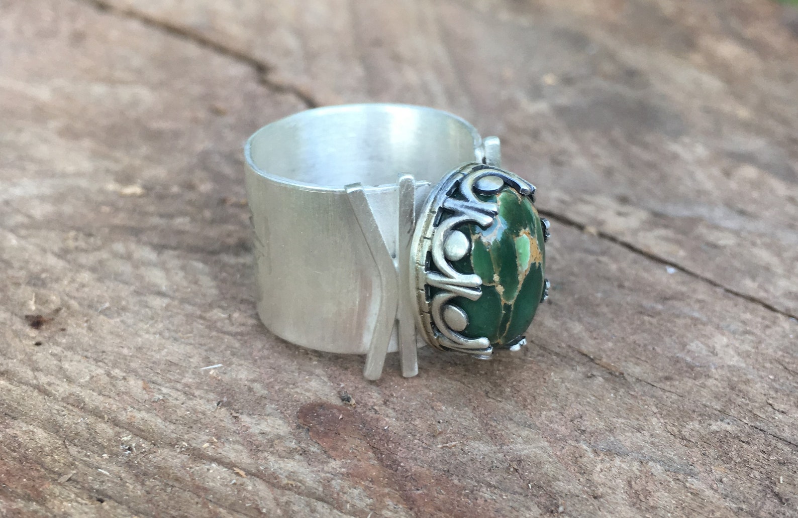 Handstamped Australian Variscite Sterling Silver Ring One of a Kind ...