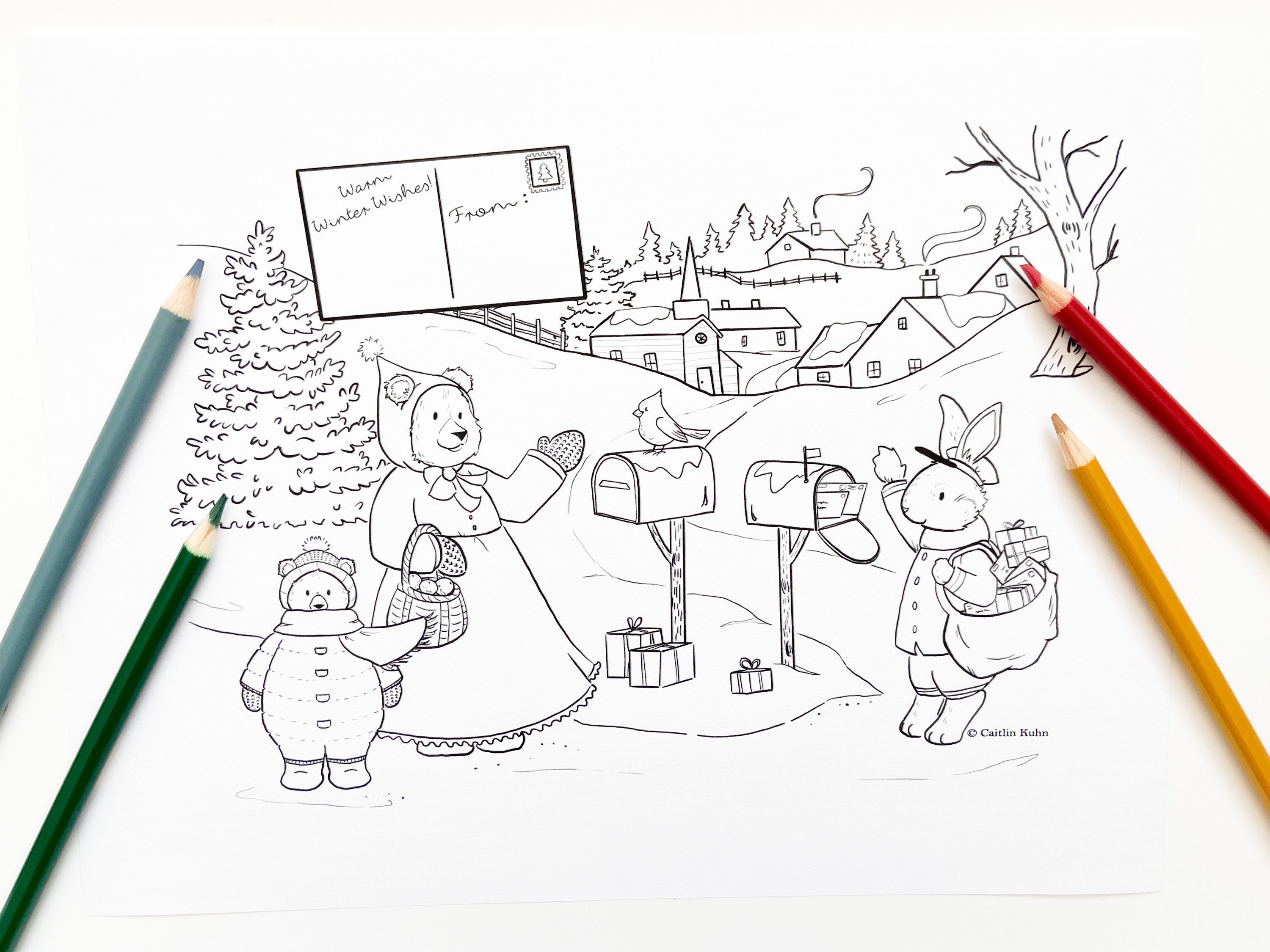 Woodland Christmas Coloring Page: Printable Holiday Activity (PDF) - Etsy