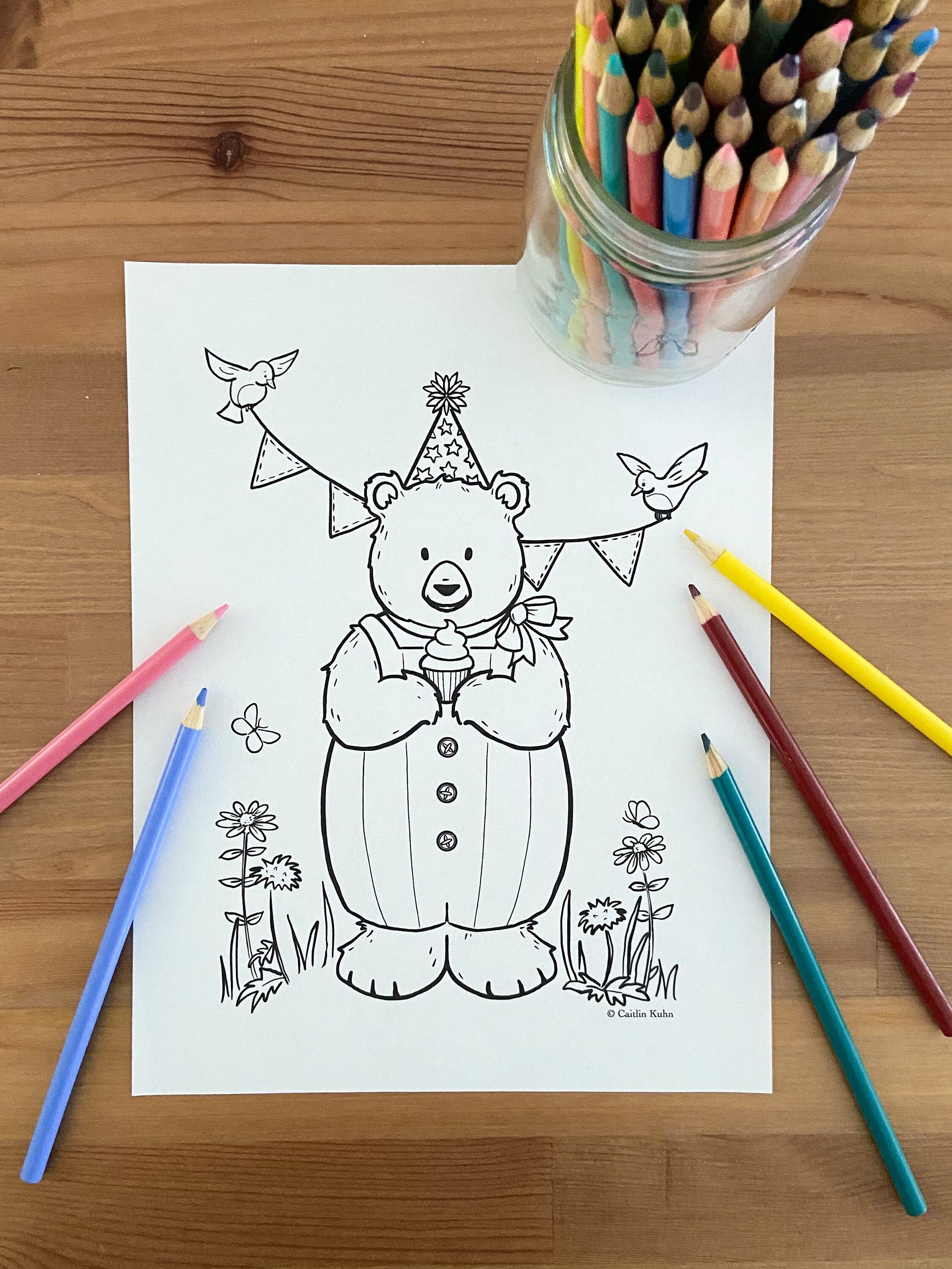 Bear Birthday Coloring Page: Woodland Birthday Party Printable (PDF) - Etsy