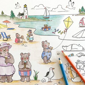 Beach Bears Coloring Page, Beach Coloring Sheet, Summer Crafts, Ocean ...