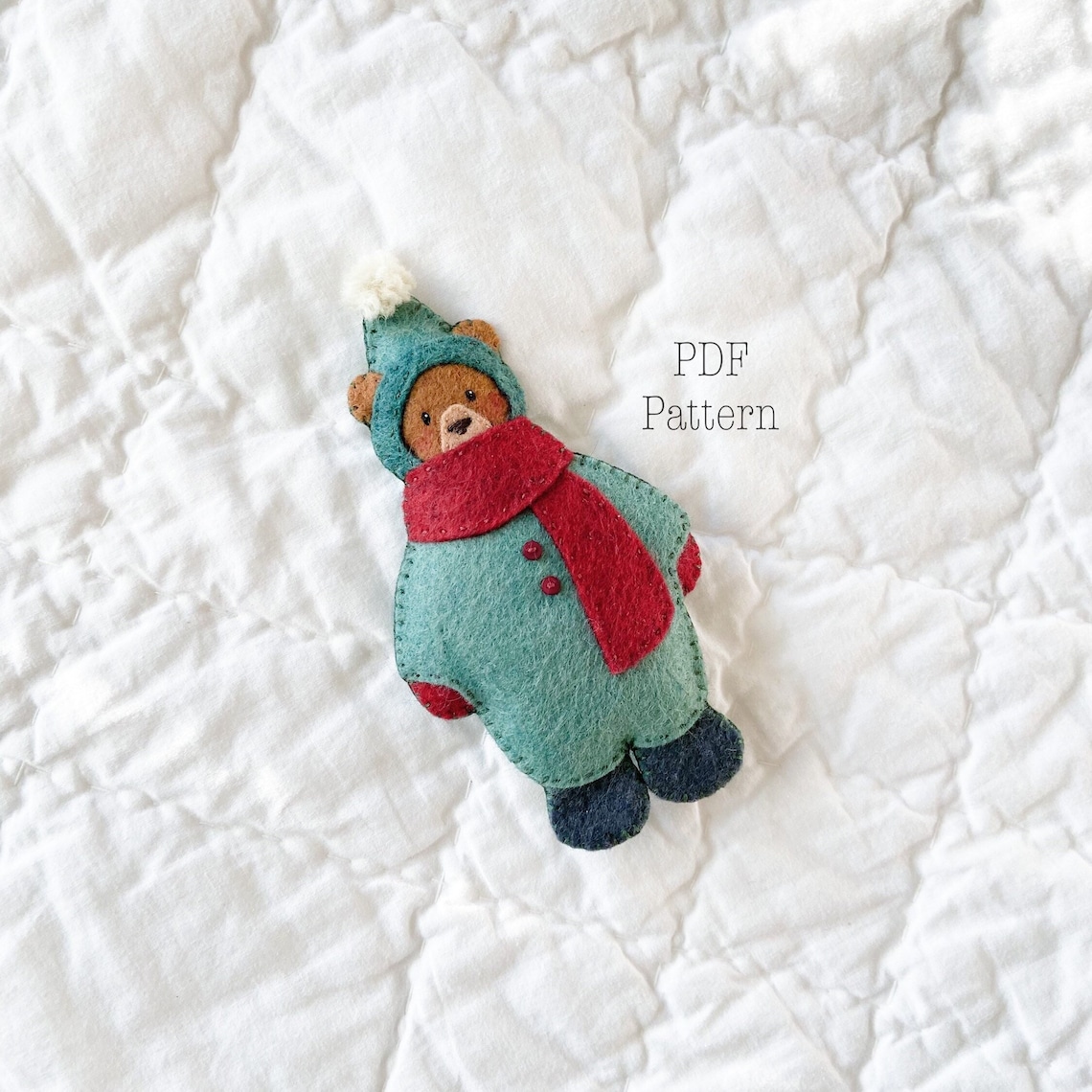 Bundled up Bear Felt Ornament Pattern Felt Bear Christmas - Etsy