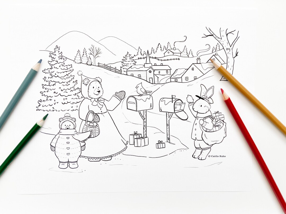 Woodland Christmas Coloring Page: Printable Holiday Activity (PDF) - Etsy