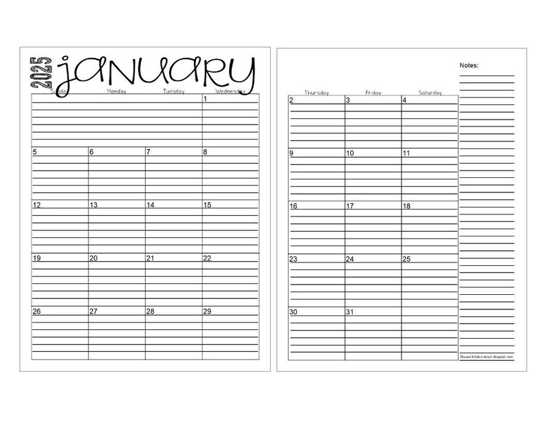 2025 Lined & Unlined 2-page Monthly Calendars | 8.5x11 | Jan - Dec ...