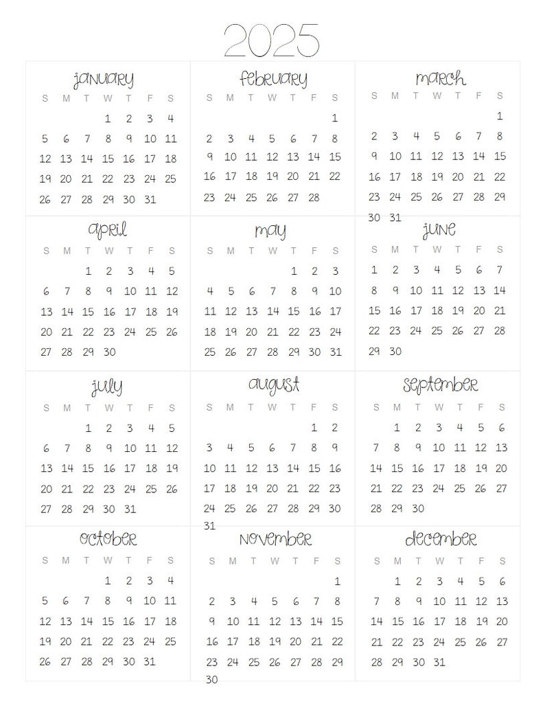 2025 Lined & Unlined 2-page Monthly Calendars 8.5x11 Jan - Etsy