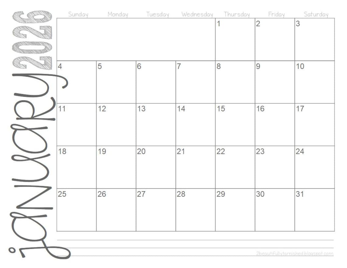 2026 Landscape Lined & Unlined Monthly Calendars | 8.5x11 | LANDSCAPE ...