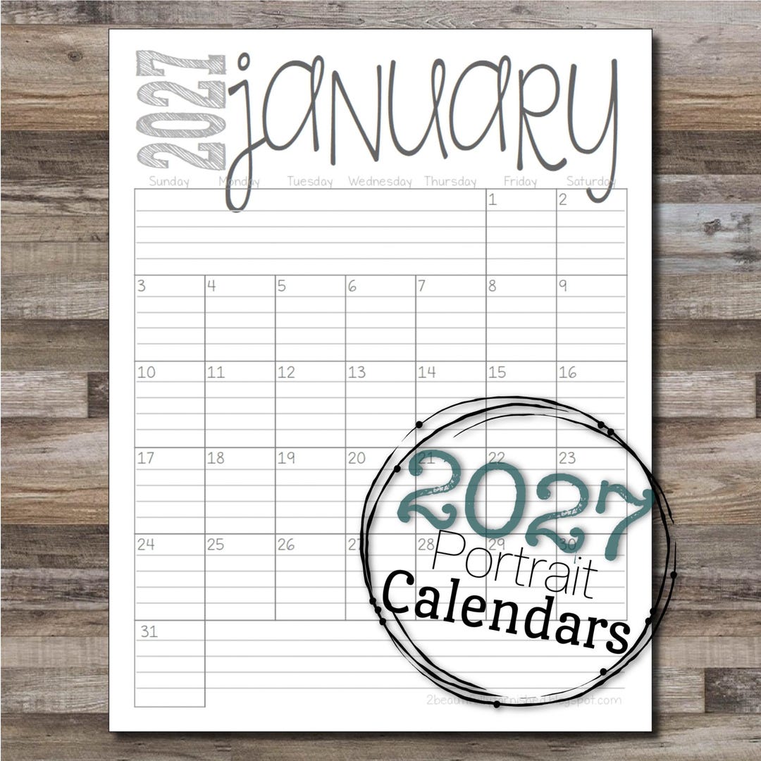 2027 Portrait Lined & Unlined Monthly Calendars | PORTRAIT | 8.5x11 ...